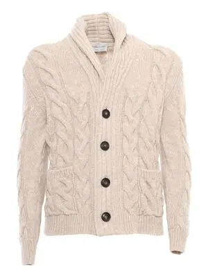 SETTEFILI CASHMERE Treccia Mista Shawl Collar Cardigan
