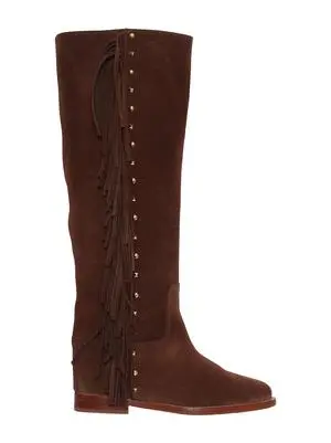 VIA ROMA 15 Wedge Fringe Boot With Studded Detail - Red
