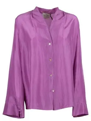 FORTE_FORTE Long Sleeve V-neck Habotai Silk Top - Other