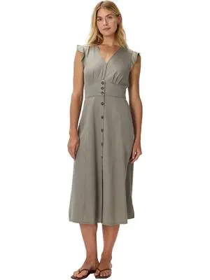 Quince Vintage Wash Tencel Button Front Midi Dress - Olive