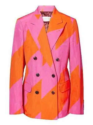 Dries Van Noten Double-breasted Striped Cotton-blend Blazer - Fuchsia