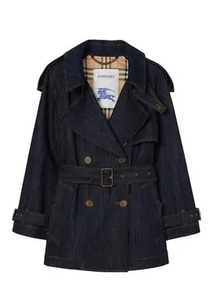 Burberry Short Denim Fitzrovia Trench Coat - Dark Navy
