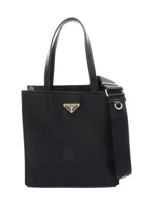 Prada Logo Plaque Tote Bag - Black