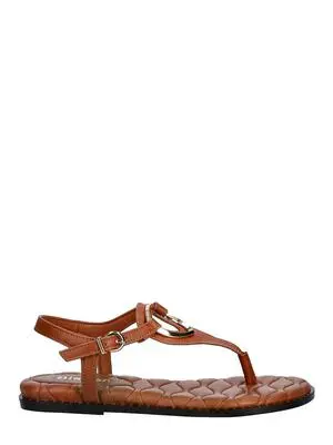 BLAUER. Blauer Ashley Leather Flat Sandals Brown