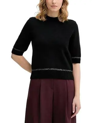 BENETTON Short Sleeve Sweater With Trim Detail - Black
