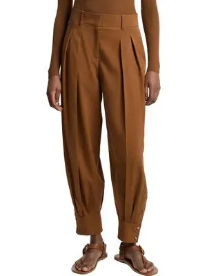 Michael Kors Michael Kors Collection Silk Gabardine Cuffed Carrot Trousers Brown