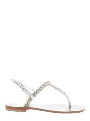 EDDI CUOMO T-bar Flat Sandals - Silver