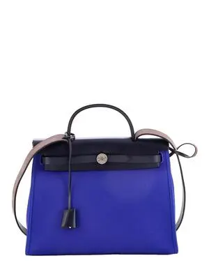 Hermès 31 Herbag Zip Leather And Toile Blue