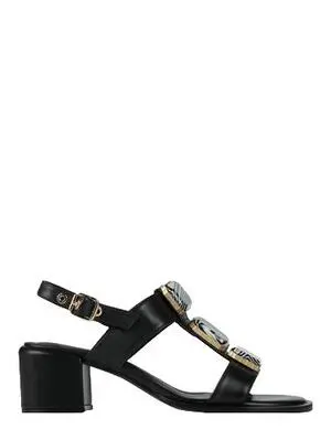 APEPAZZA Leather Sandals With Appliqués - Black