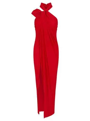 Balmain The Row Ribbed Maxi Dress Red