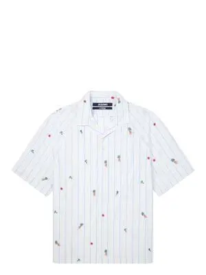 Jacquemus La Chemise Romarin Embroidered Striped Cotton-poplin Shirt - Blue
