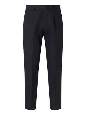 Zegna Straight-leg Pleated Cotton And Linen-blend Trousers - Blue