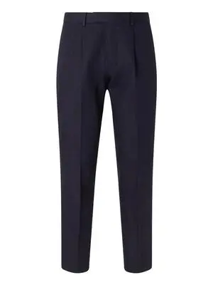 Zegna Straight-leg Pleated Cotton And Linen-blend Trousers - Blue