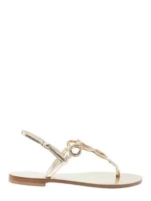 EDDI CUOMO Glass-embellished T-strap Sandals - Gold