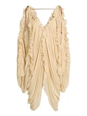 Zimmermann Coldsoulder Ruffled Draped Chiffon Blouse - Beige