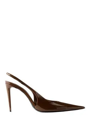 Saint Laurent Guermantes Patent Leather Slingback Pumps - Brown