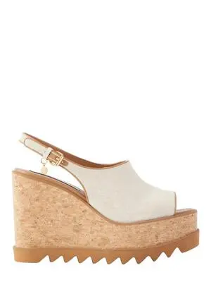 Stella McCartney Canvas Slingback Platform Wedge Sandals - Neutrals