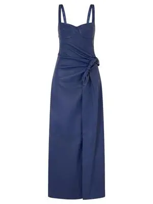 Simkhai Lyle Draped Leather Midi Dress - Blue