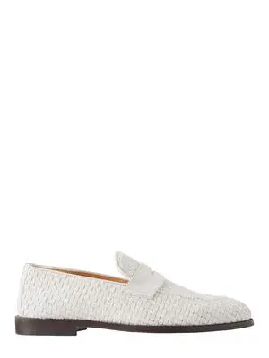 Brunello Cucinelli Woven Suede Penny Loafers - Gray