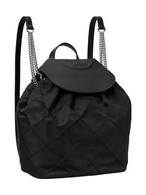 Tory Burch Fleming Nylon Backpack With Chain Strap Detail - Black