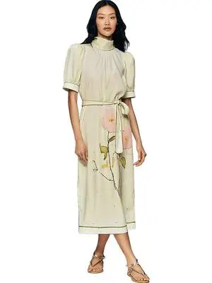 Hunter Bell Langley Short-sleeve Mock-neck Midi Dress - Quiet Bloom