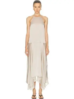 ST. AGNI Silk Handkerchief Halter Dress - Stone
