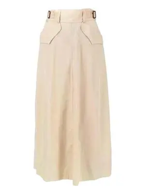 MONDRAIN A-line Midi Skirt With Flap Pockets - Neutrals