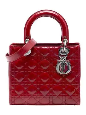 Dior 2018 Medium Patent Cannage Lady Dior Satchel Red
