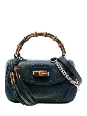 Gucci Medium Sima Bamboo Top Handle Satchel - Blue