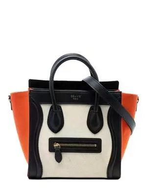 Celine 2014 Nano Tricolor Canvas And Leather Luggage Tote Satchel - Brown