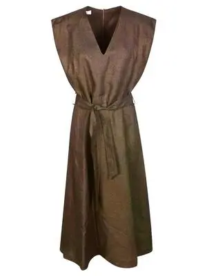 Incotex V-neck Belted Dress - Brown