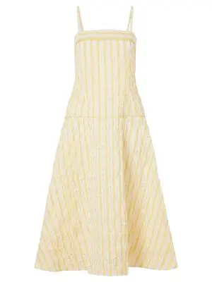 Rosie Assoulin Drop Me A Note Striped Seersucker Midi Dress Multi