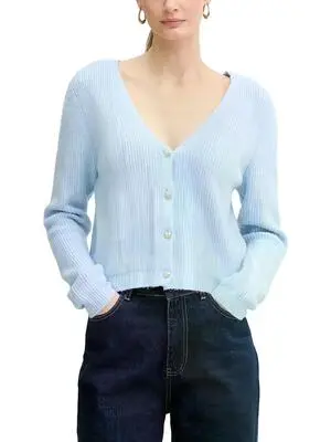 MORGAN Heart Button V-neck Knitwear - Blue