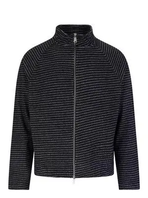 MFPEN Checked Zip-up Cardigan - Black