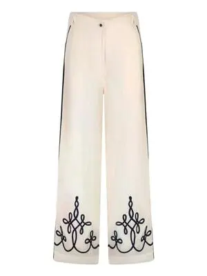 Carolina K Embroidery-detail Linen Trousers - Neutrals