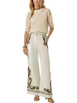 SCARLETT POPPIES Embroidered Wide Leg Trousers - Neutrals
