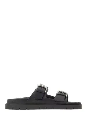 COPENHAGEN  Adjustable Buckle Leather Sandals - Black