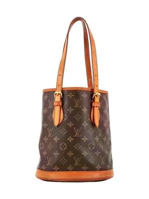 LOUIS VUITTON Petit Monogram Canvas Bucket Bag Brown
