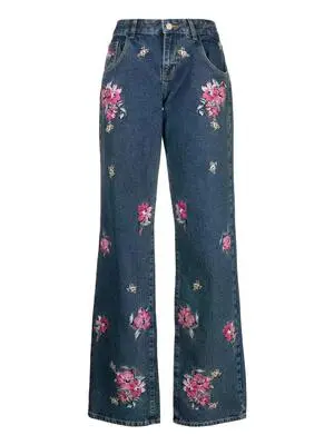 BLUGIRL Floral-embroidered Flared Jeans - Blue