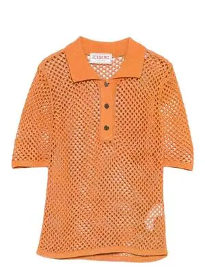 Iceberg Buttoned Open Knit Polo Shirt - Orange