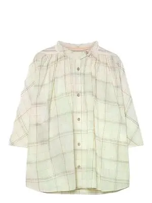 FORTE_FORTE Tartan Pattern Macrame Embroidered Shirt - Neutrals
