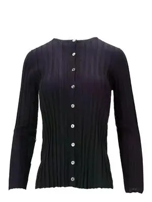 LA ROSE Ribbed Button Cardigan - Blue