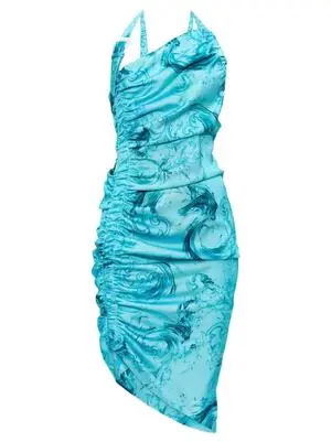 Versace Wave Couture-print Midi Dress - Blue