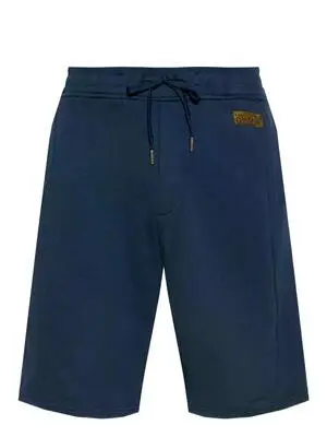 Versace Cotton Shorts With Logo Patch - Blue