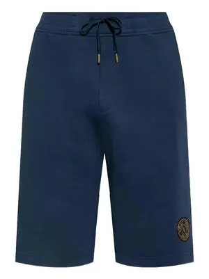Versace Cotton Shorts With Logo Patch - Blue
