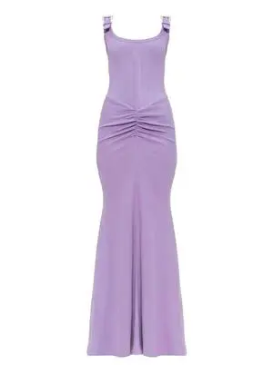 Versace Buckle-straps Maxi Cotton Dress - Purple