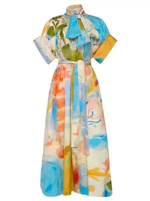Ulla Johnson Studio Tie-neck Belted Midi Dress - Neutrals