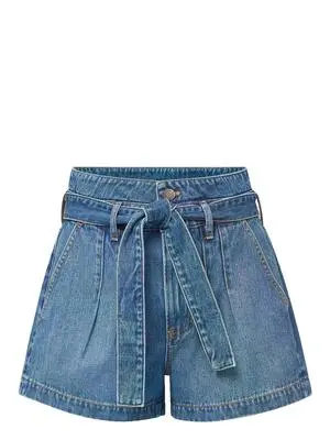 Veronica Beard Jaylen Belted Denim Shorts Blue