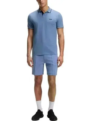 BOSS Stretch-cotton Slim-fit Polo Shirt With Branding And Stripes - Blue