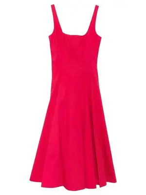 Staud Wells Square-Neck Midi Dress Red